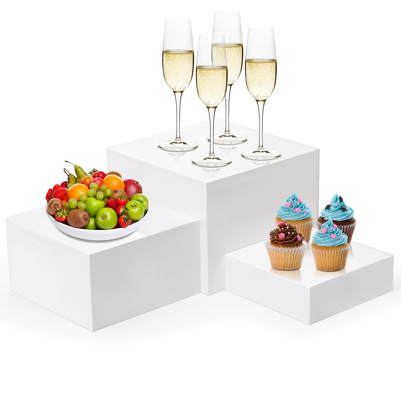 Hacaroa Set of 3 Acrylic Cube Riser Hollow Bottom, Glossy White Buffet ...