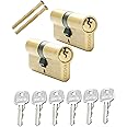 63mm Solid Brass Lock Cylinder 2pcs with 6pcs Brass Keys Key Alike Cylinder Door Lock ...