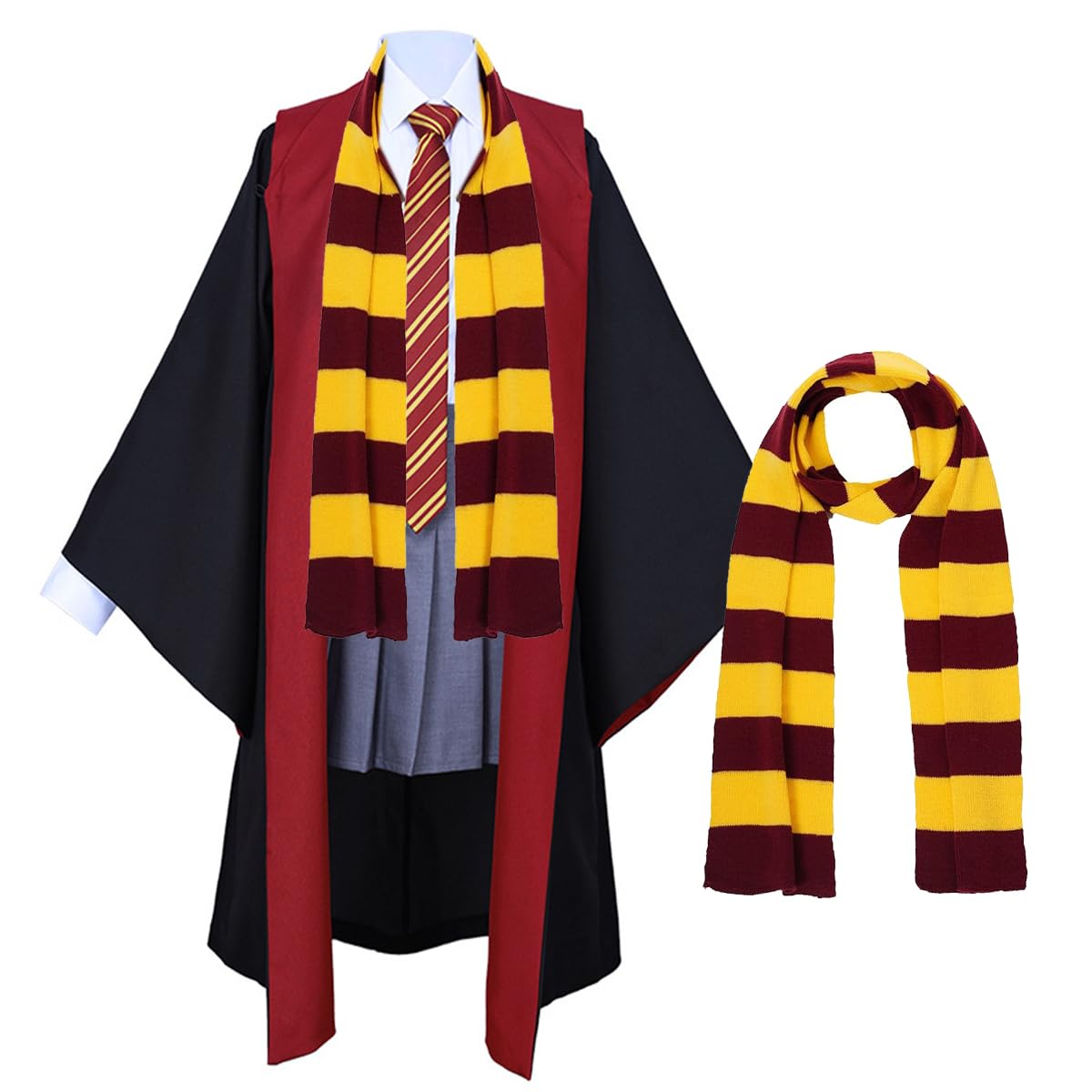 Magician Robe with Wand Scarf Wizard Cloak College Outfit Hooded Cape ...