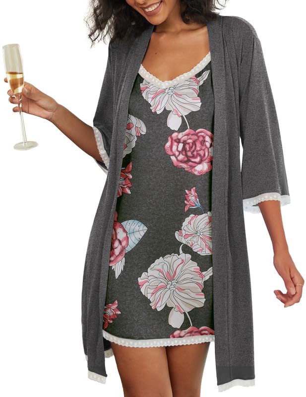 Ekouaer Women's Nightgown and Robe Set 3/4 Sleeves Robes 2 Piece ...