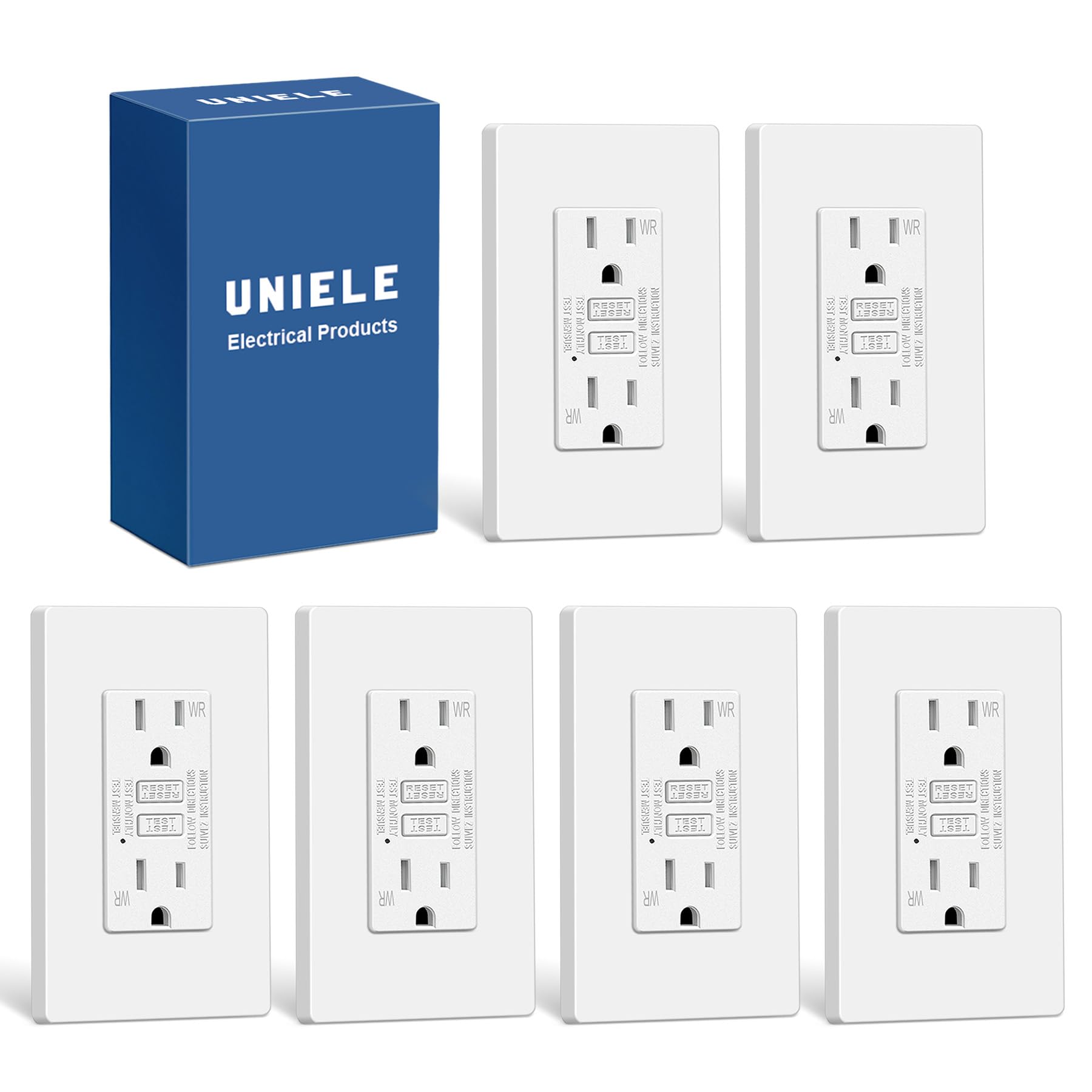 UNIELE 6 Pack Super Slim 15 Amp WR GFCI Outlet, Weather-Resistant ...