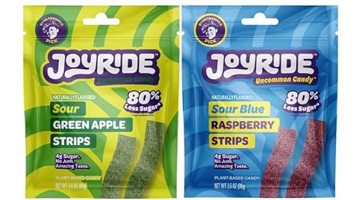 Joyride Sweets Blue Raspberry Candy Strips- 3.5 oz and Sour Green Apple ...