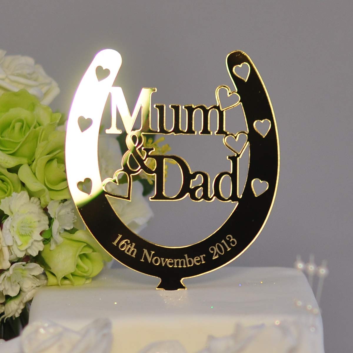Mum Dad Wedding Anniversary Cake Topper Gift Personalised Horseshoe mum-dad-wedding-anniversary-cake-topper-gift-personalised-horseshoe