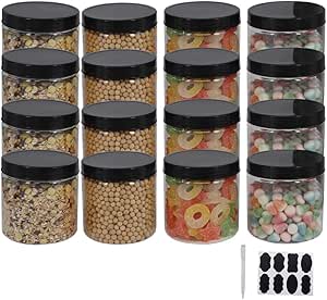 Amazon.com: 12 Pack 16 oz Plastic Jars With Lids, Extra Labels, 1 Pen ...
