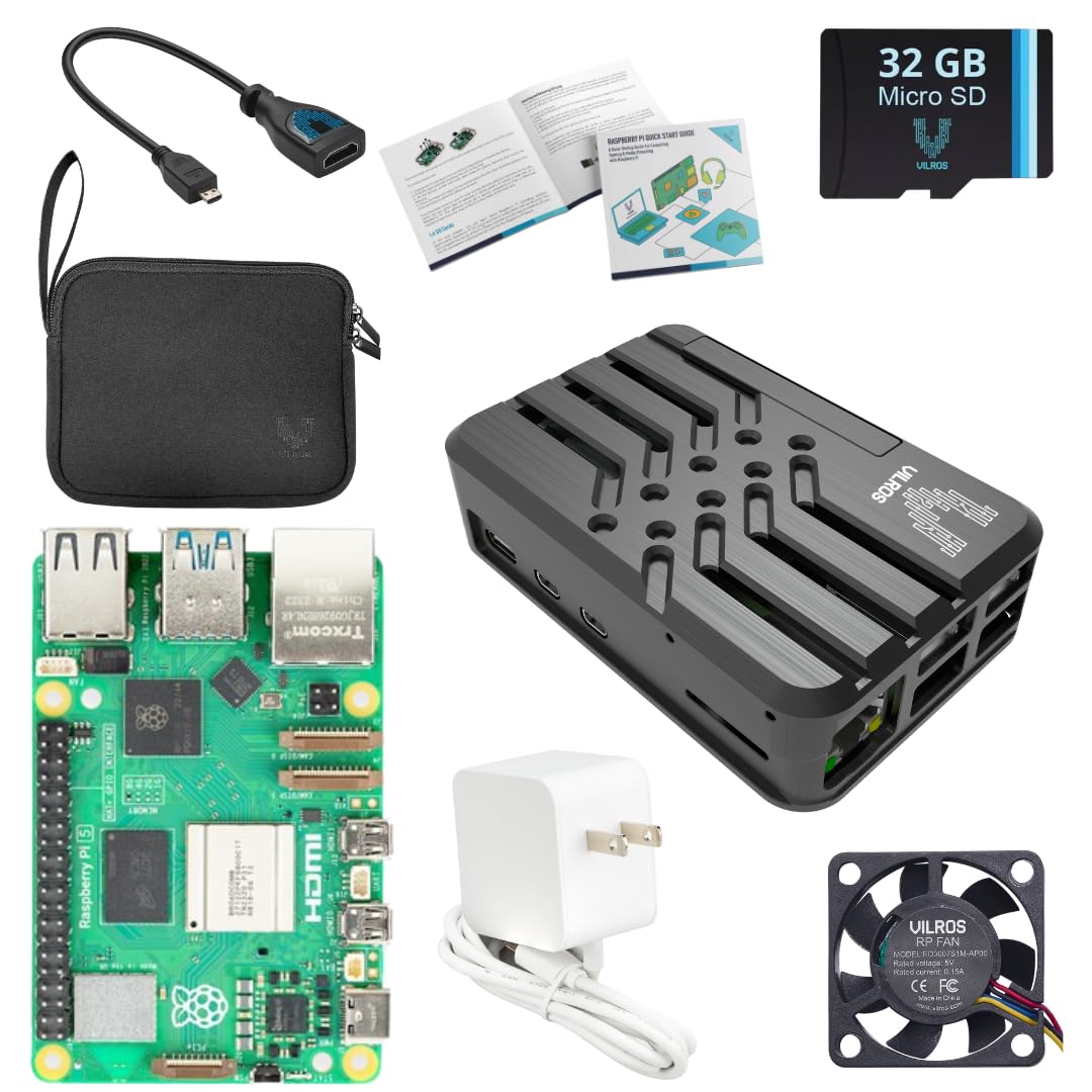Vilros Basic Starter Kit For Raspberry Pi 5 With Aluminum Alloy Passive ...