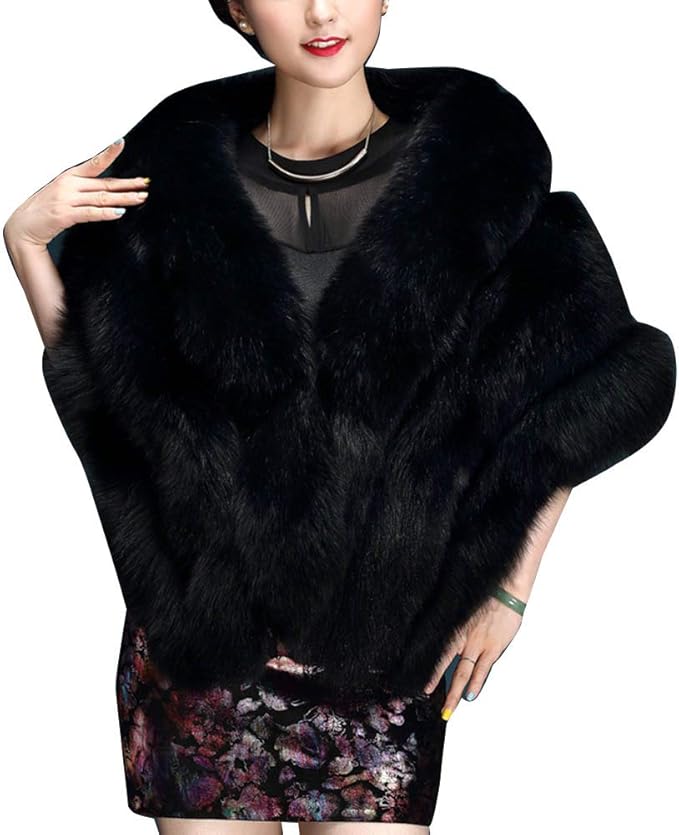 Mujeres Chales Estolas De Piel Sintética Invierno Cálido para Fiesta Bodas Negro: Amazon.es ...