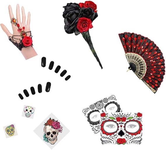 Day of The Dead Halloween Costume Dia de Los Muertos (Basic Accessory ...