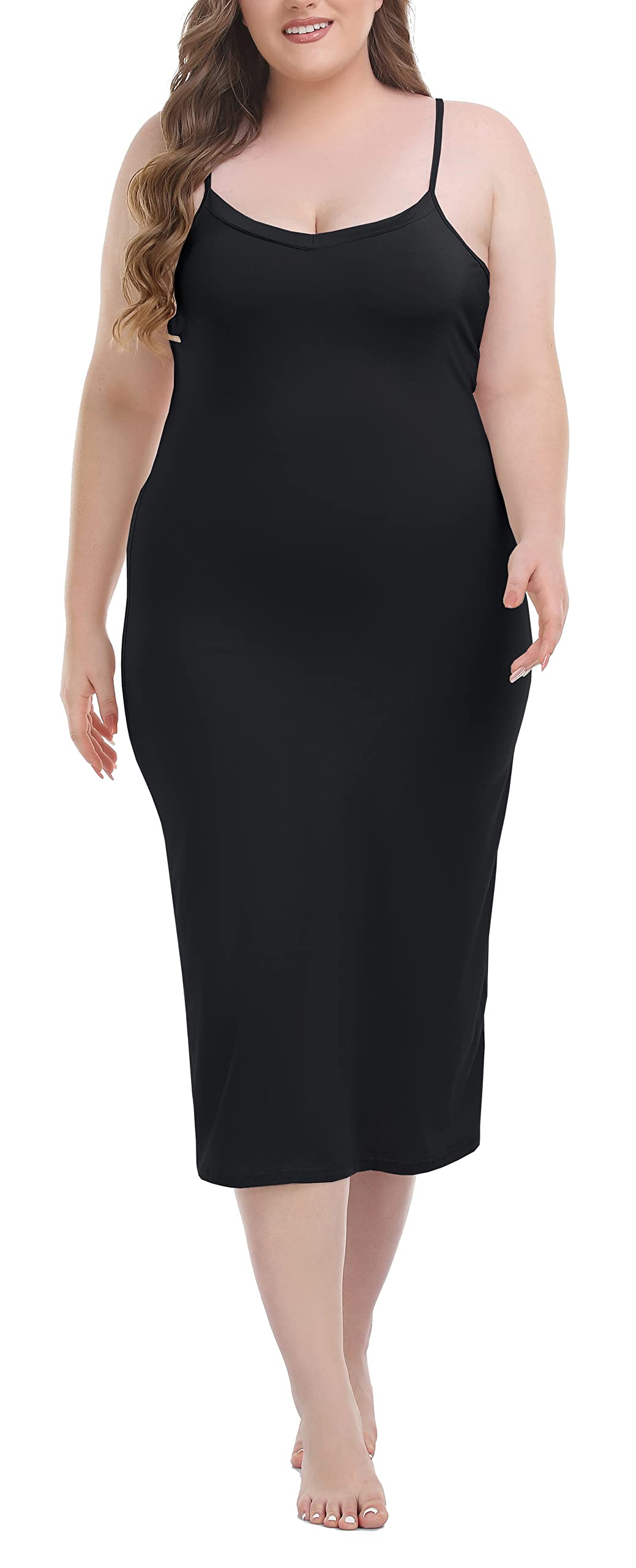 Vlazom Women's Plus Size Full Slip Dresses Adjustable Spaghetti Strap ...