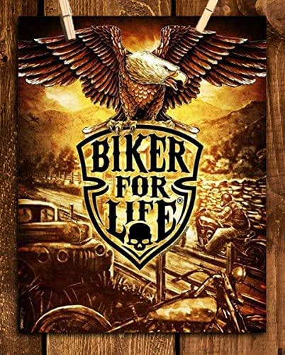 Amazon.com: "Biker for Life- Wall Art Print- 8 x10" Retro Wall Decor ...
