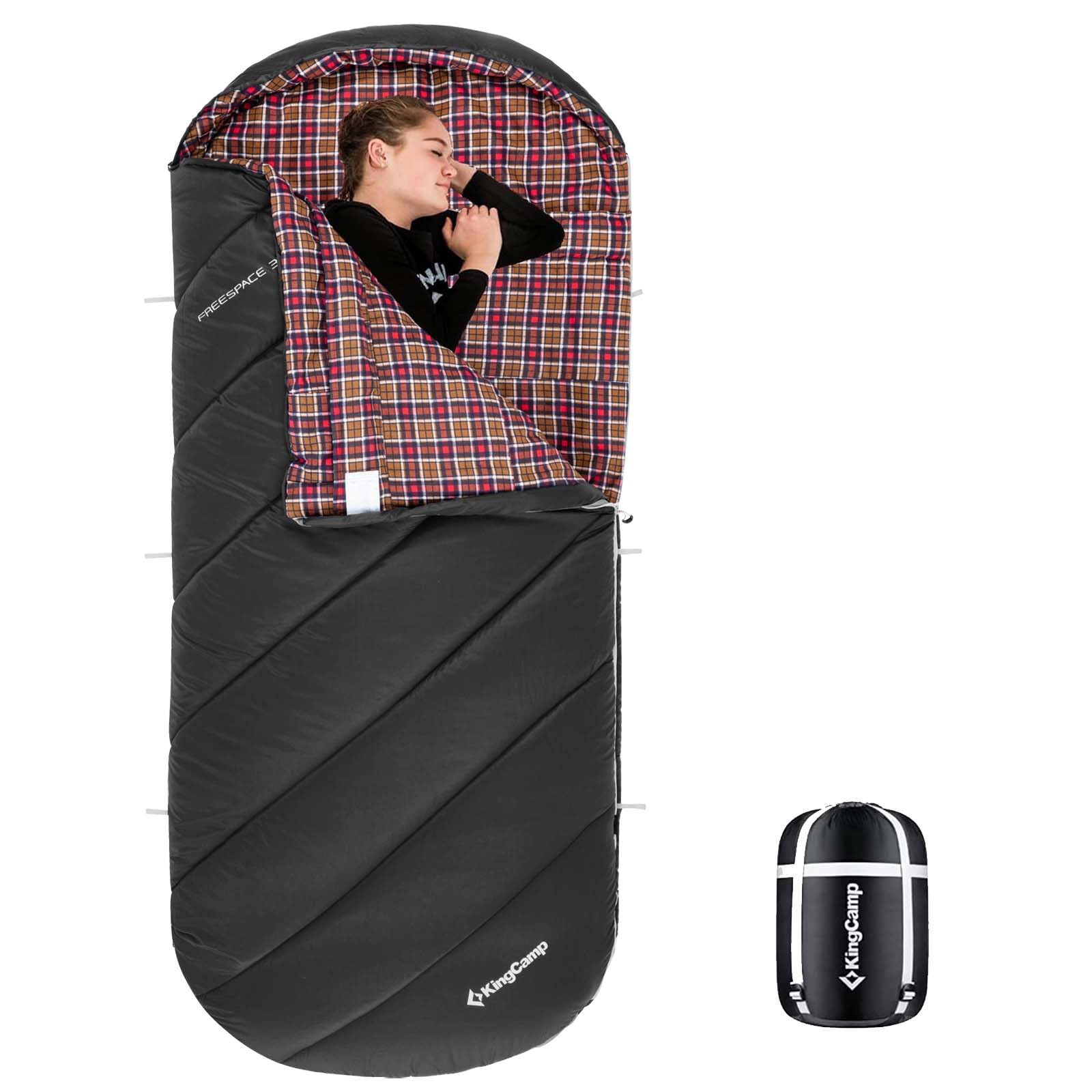 KingCamp Camping Sleeping Bag- XL with Hood, Extra Tall Big Wide Cotton ...