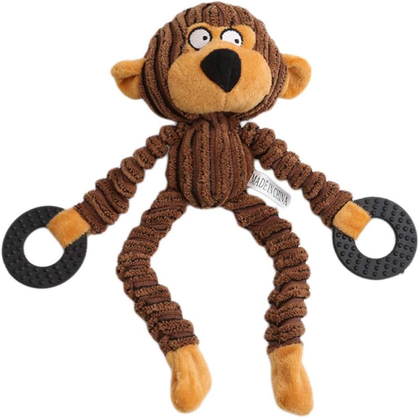 NA 1Piece Monkey Dog Squeaky Toy Plush Chew Toy with Rubber Ring for ...