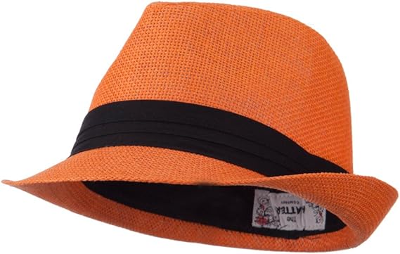 Pleated Hat Band Straw Fedora Hat - Orange OSFM at Amazon Men’s ...