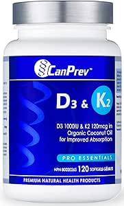 CanPrev D3 & K2 - Organic Coconut Oil 120 softgels l Helps Build And ...