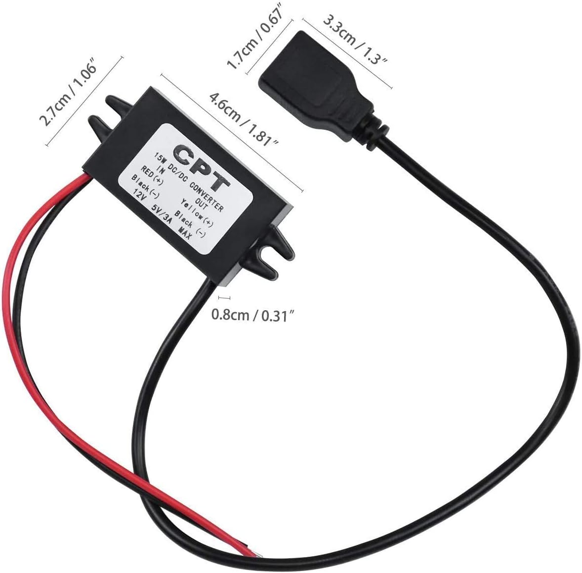Ytesky 12V to 5V 3A Dual USB Power Supply Inventor Buck Converter Step ...