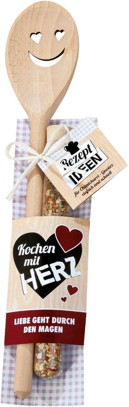 Holz Kochlöffel Kochen mit Herz mit Gesicht + Gewürz + Rezeptidee ...