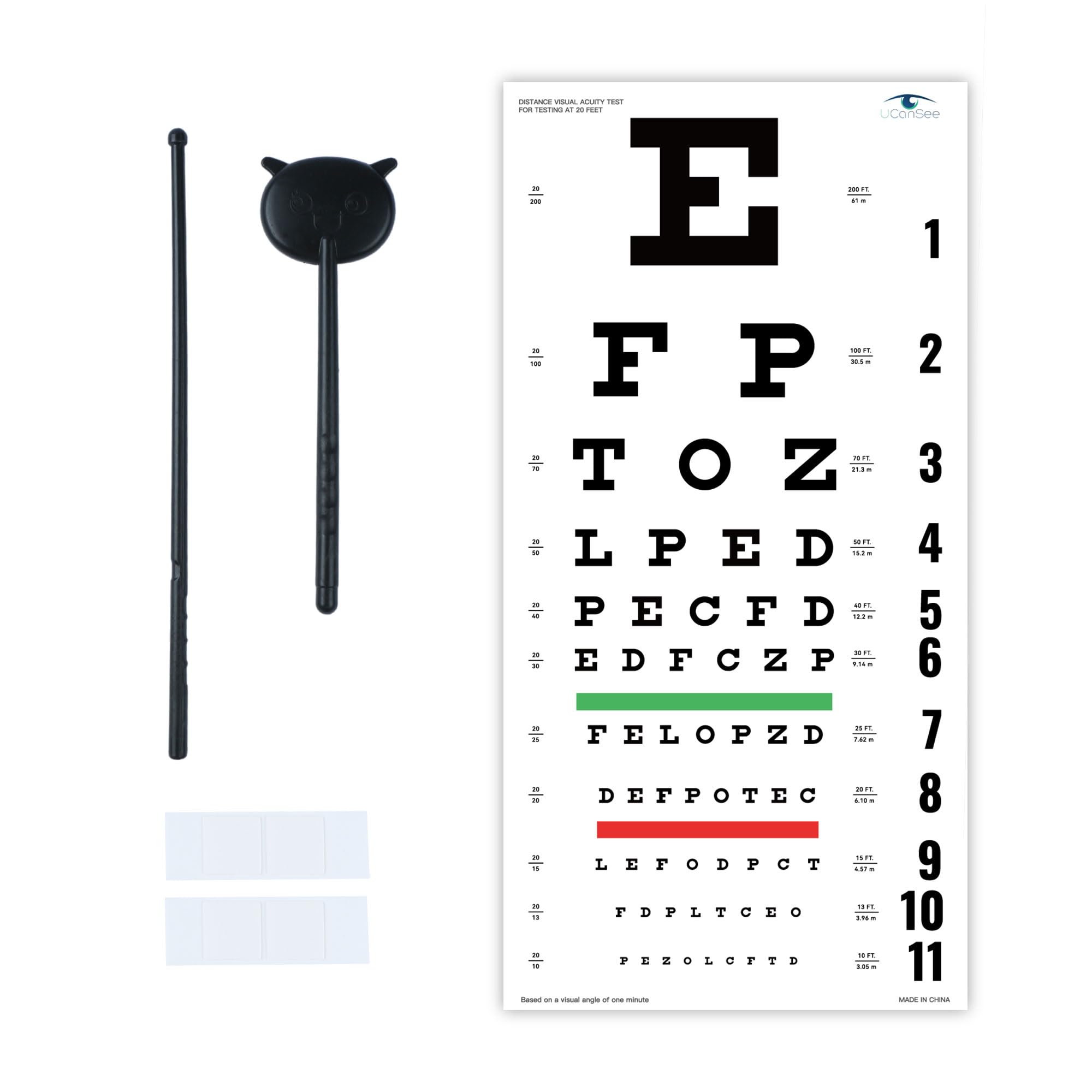 UCanSee Snellen Eye Chart Visual Acuity Chart with Eye Occluder and ...