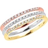 Amazon.com: 10k Tri-Colored Gold Diamond Stack Ring (1/4 cttw, J-K ...