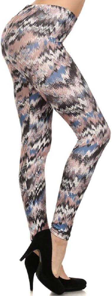 Shosho Womens Leggings Poly Brushed One Size Fits All Black Zig Zag ...