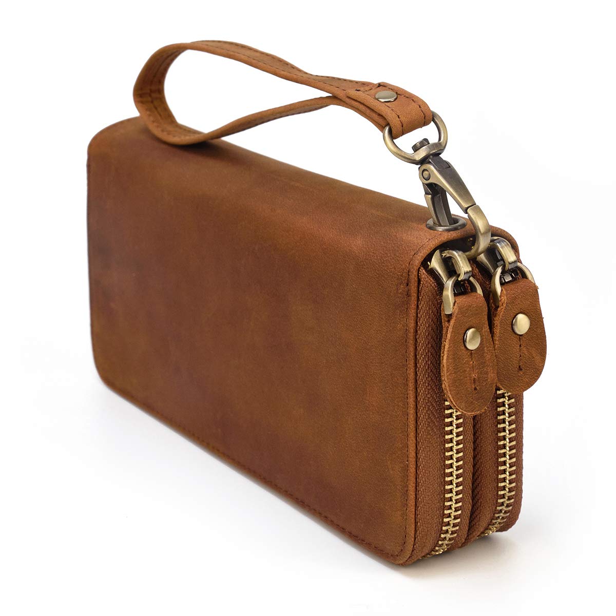 LUUFAN Men's Genuine Leather Clutch Bag Double Zipper Purse Zip-Around ...