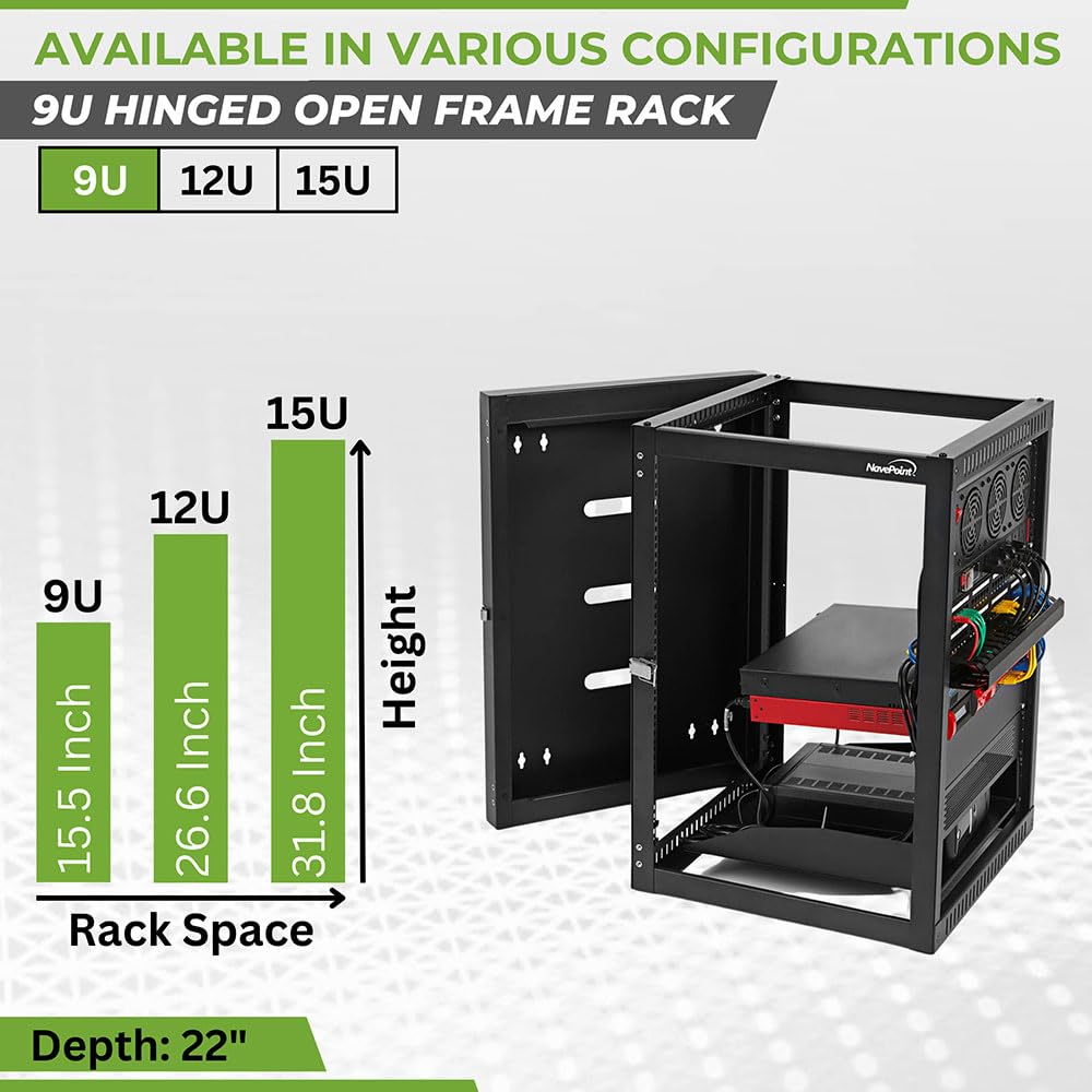 NavePoint 9U Wall Mount Server Rack With Hinged Back, 4-Post 24” Deep ...