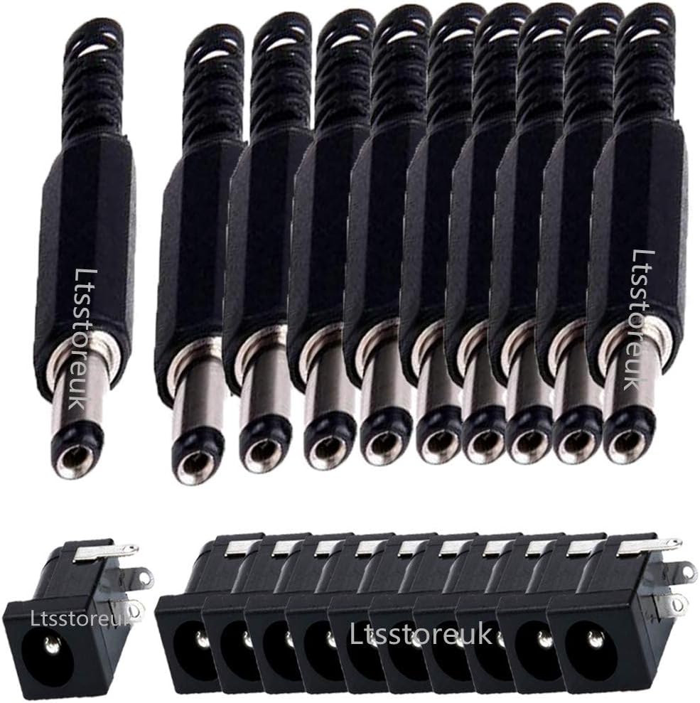 Ltsstoreuk 40Pcs 2.5MM x 5.5MM DC Power Barrel Plug Male Jack Socket ...