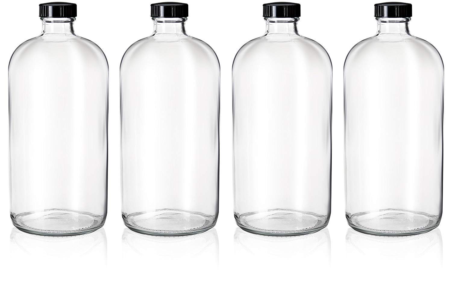 4 Pack - 32oz Boston Round Clear Glass Growler - with Phenolic Poly ...