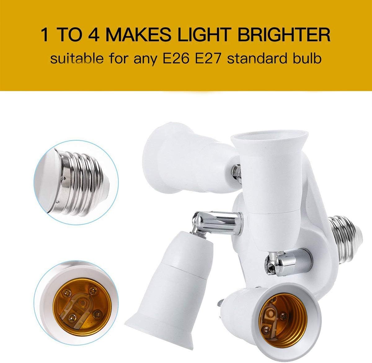 Light Socket Splitter, E27 Adapter for Standard LED Bulbs, 360 Degrees ...