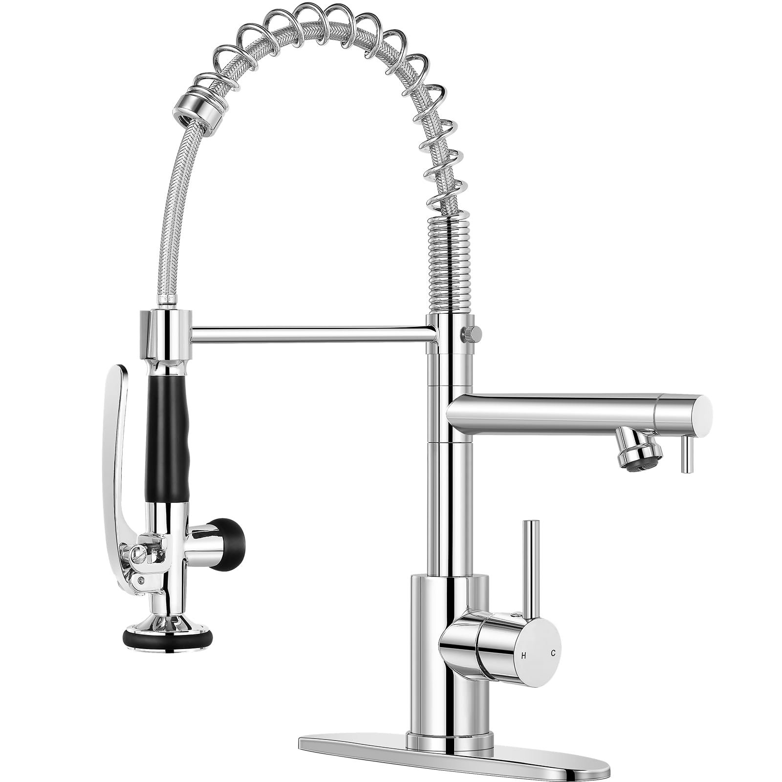 Qomolangma Chrome Commercial Kitchen Sink Faucet with Pull Down Sprayer ...