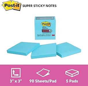 Post-it Notes Super Sticky Notes, 3" x 3", 5 Pads, 90 Sheets/Pad ...