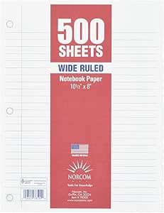 Amazon.com : Wide Ruled Notebook Paper (500 Sheets) by Norcom : Office ...