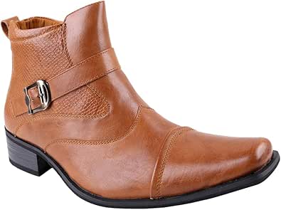 Amazon.com | Delli Aldo Men's Buckle Strap Ankle High Dress Boots Shoes ...