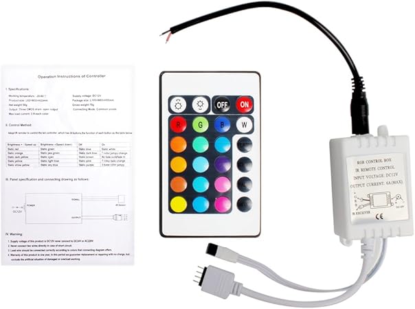 24 Key 72W DC12V Mini IR Remote Controller + RGB Control Box for RGB ...