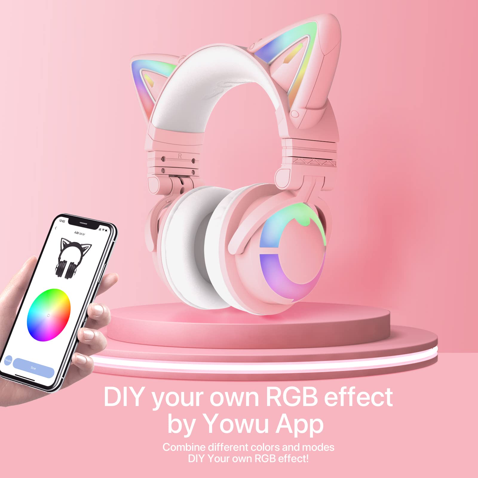 Mua YOWU Cat Ear Headphones 3G, RGB Wireless/Wired 5.0 Foldable Gaming ...