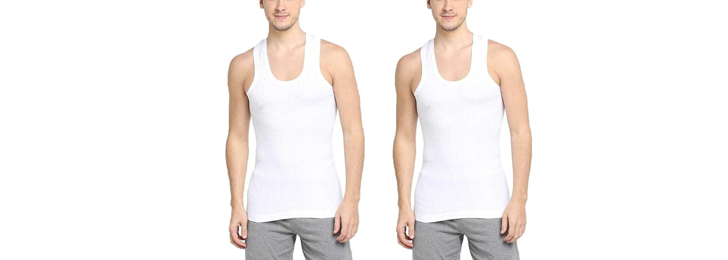 Buy ZABRA Men's Cotton White Striped Sleeveless Vest/Banyan/Sando ...