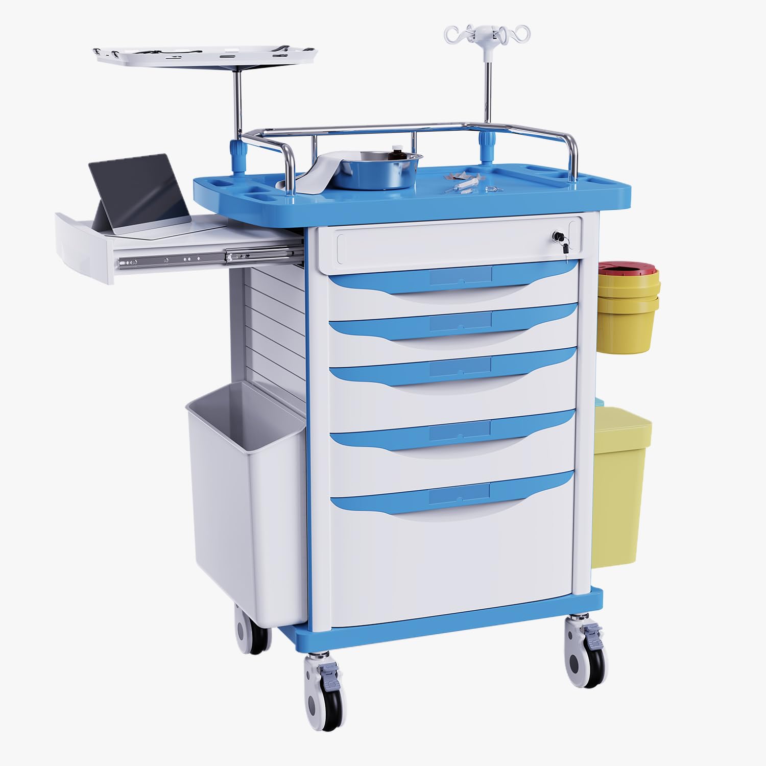 OLERN 29.5" Width Medical Rolling Crash Cart with Accessories-CPR Board ...