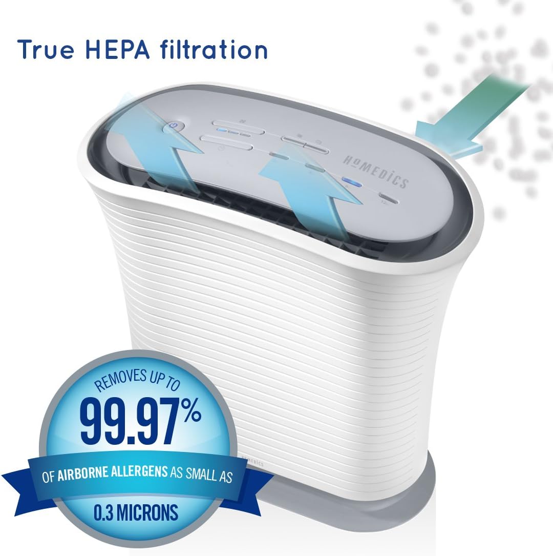 HoMedics TotalClean True HEPA Air Purifier Fan for Medium Room, Keep ...