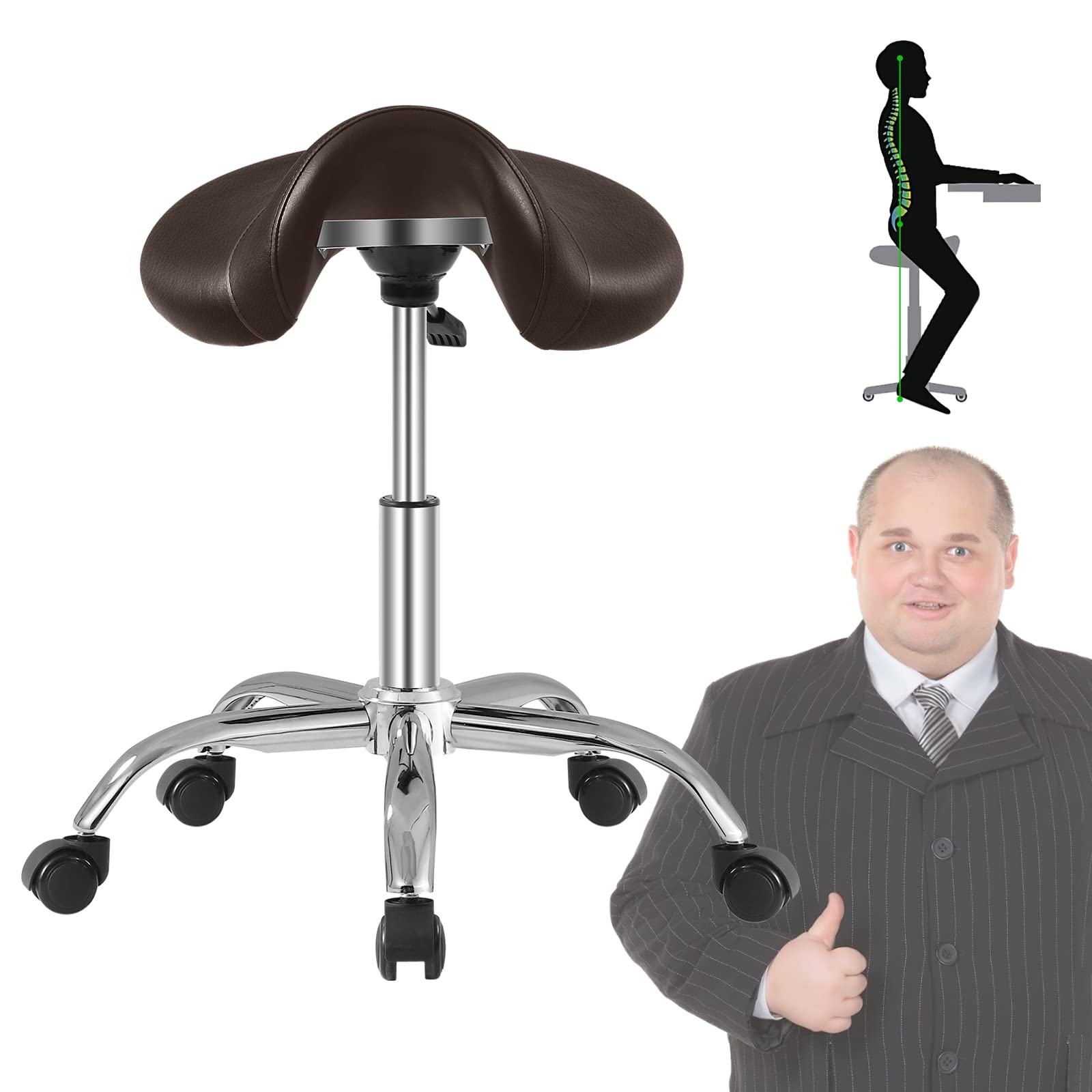 Saddle Stool with Wheels 300 lbs Weight Capacity, Heavy Duty Rolling Stool for Medical Massage ...