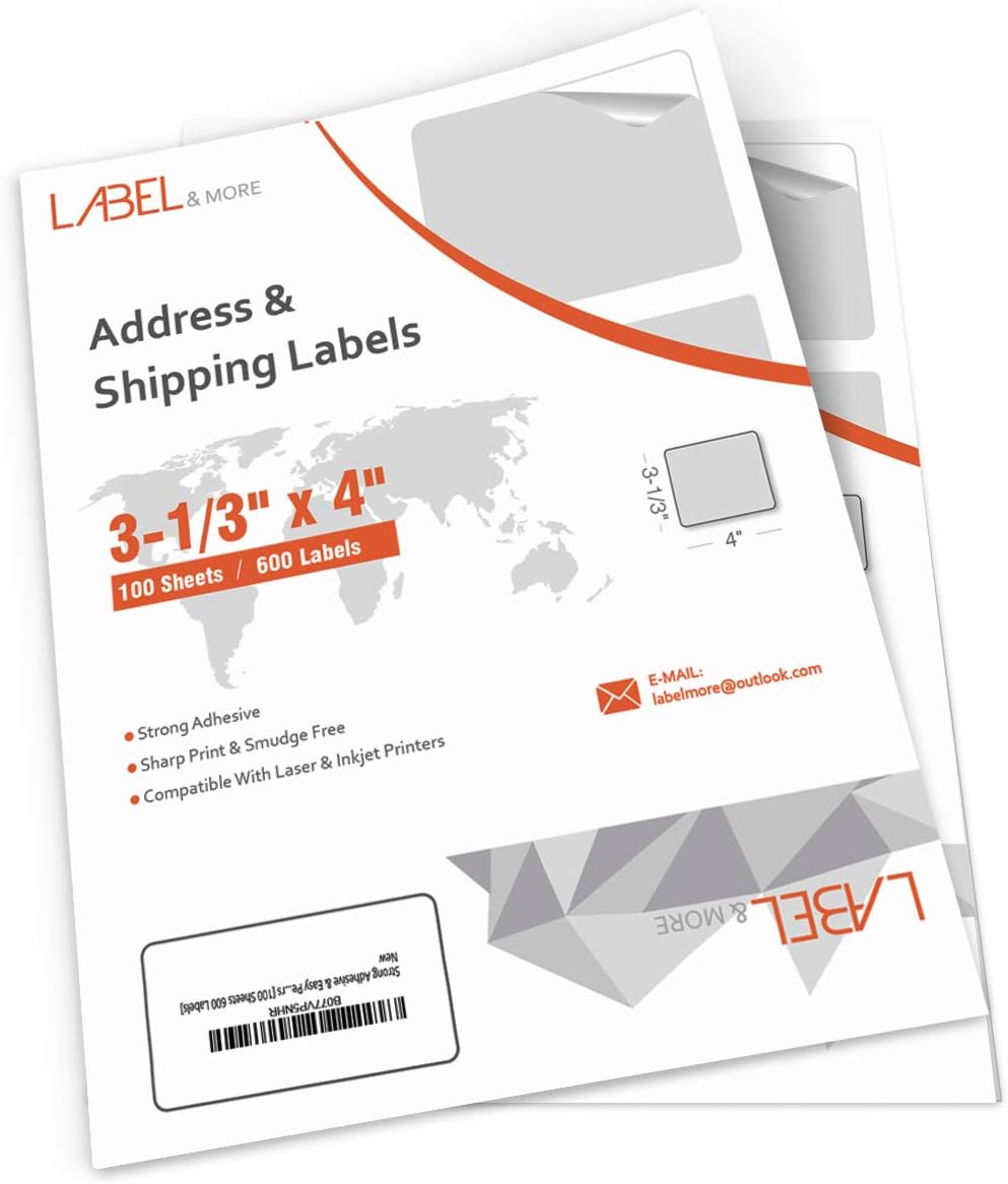 Amazon.com : LABEL&MORE 6-up Labels 3-1/3" x 4" Self Adhesive FBA ...