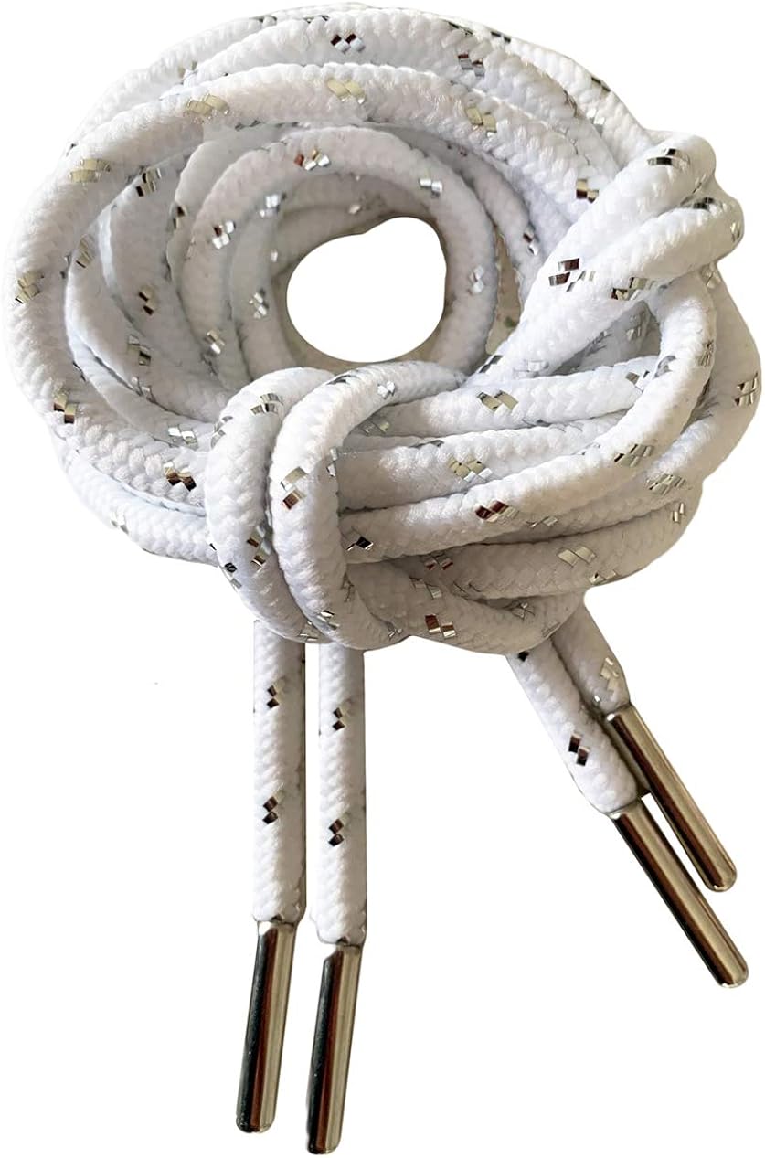 Amazon.com: White with silver Thread Shoe laces With Gold Aglets 120cm ...