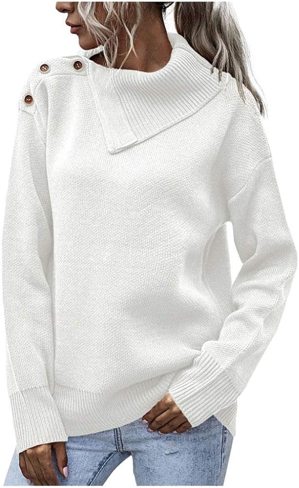 AKQITHJK Pullover für Damen,Mode Winter Damen Weiß Halboffener Kragen ...