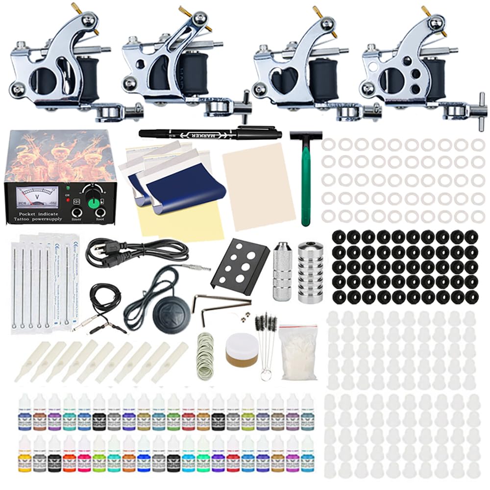 Chiitek Complete Professional Tattoo Kit 4 Pro Machine Guns 40 Color ...