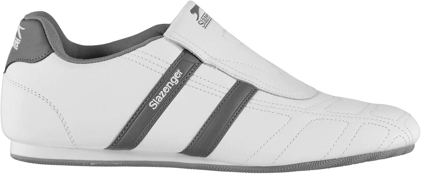 Slazenger Mens Warrior Trainers Low Slip On Leather Upper White/Grey UK ...