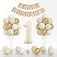 Amazon.com: One Birthday Decorations kit, 40inch cream Number 1 balloon ...