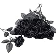 Amazon.com: 10pcs Artificial Black Roses Flowers, Single Stem Fake Silk ...