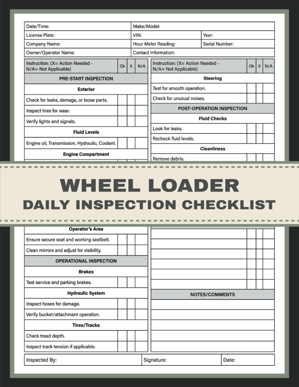 Mua Wheel Loader Daily Inspection Checklist: Front End Loader & Wheel ...
