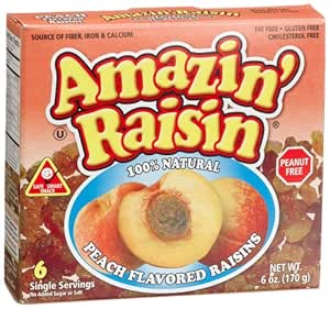 Amazin Raisin Peach Flavored Raisins, 6-Count Boxes (Pack of 12 ...