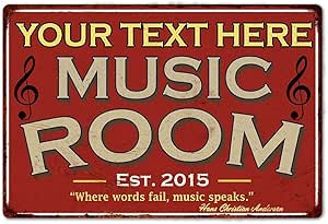 Amazon.com: Personalized Music Room Sign Red Signs Vintage Tin Wall Art ...
