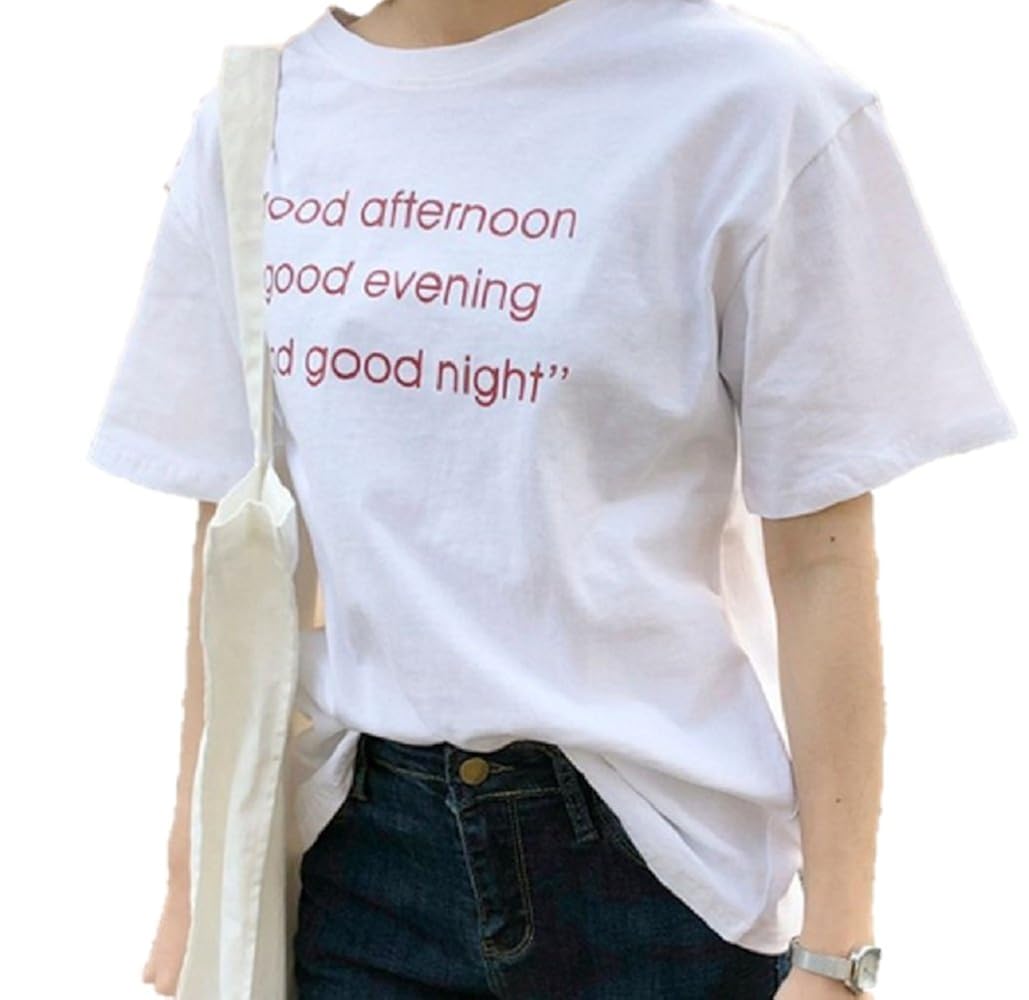 Amazon | nijuh Tシャツ 半袖 クルーネック プリント ロゴ 英字 赤ロゴ 赤ロゴT シンプル ロゴT 白T トップス ...