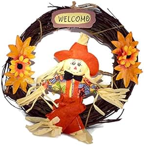 Amazon.com : 10 Scarecrow welcome sign wreath (Orange) : Garden & Outdoor