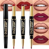Amazon.com : evpct 3Pcs Dark Ruby Red Lip Liner and Lipstick Set Kit ...